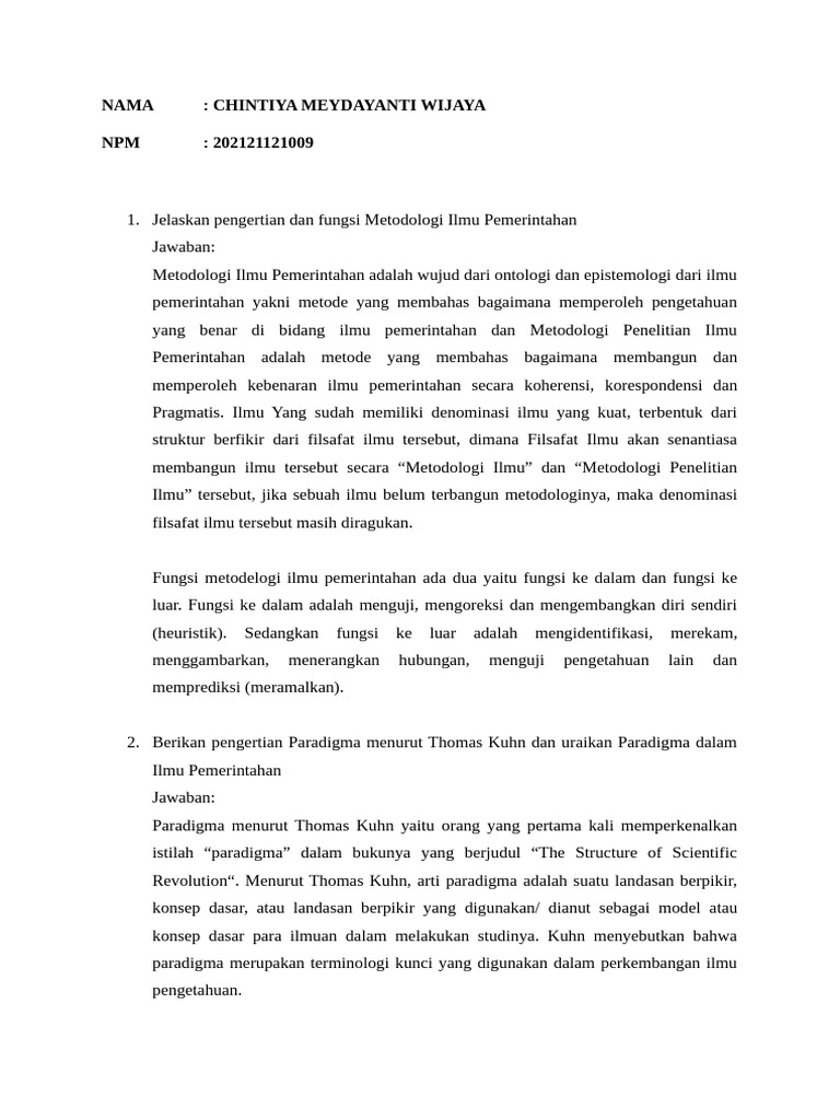 Kuis 1 Mip - Chintiya - 009 | PDF