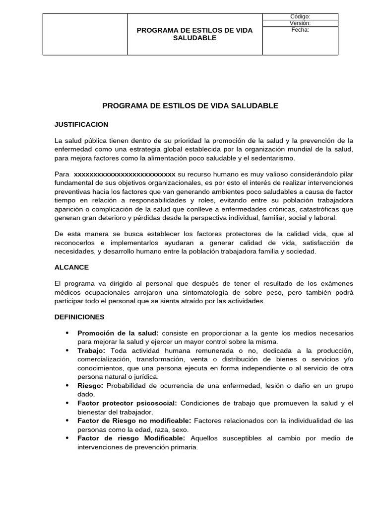 Programa Estilos de Vida Saludable | PDF