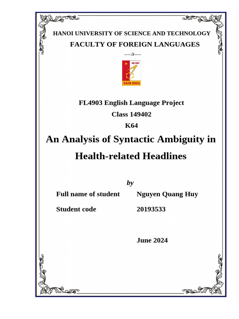 Final Paper of Nguyen Quang Huy 20193533 | PDF | Ambiguity | Syntax