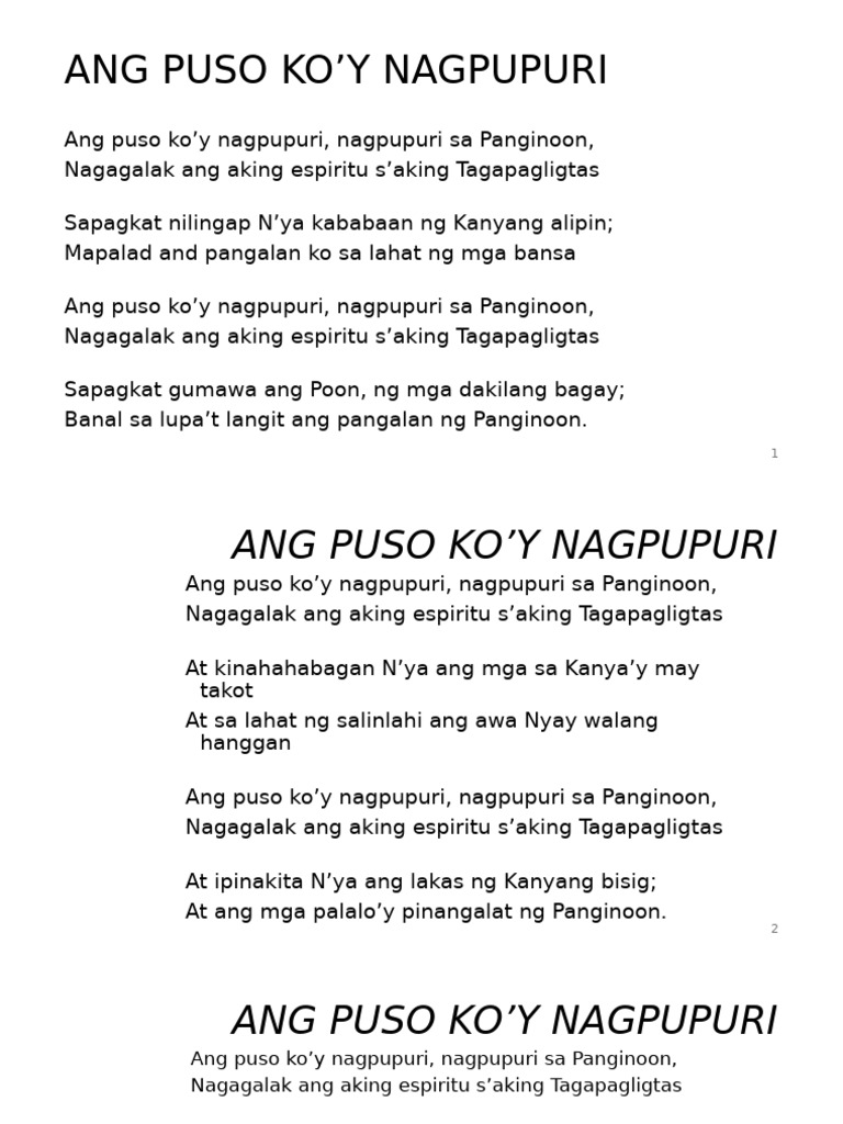 Ang Puso Ko'y Nagpupuri Lyrics | PDF