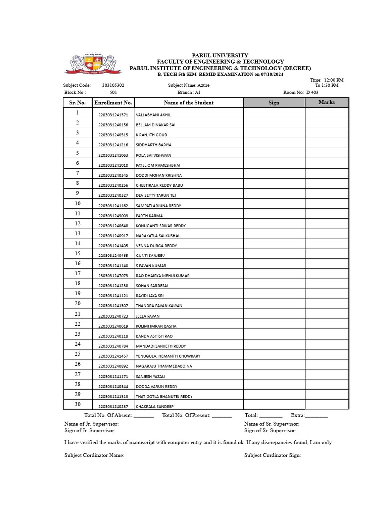 5th Sem Azure Remid Seating Arrangement | PDF
