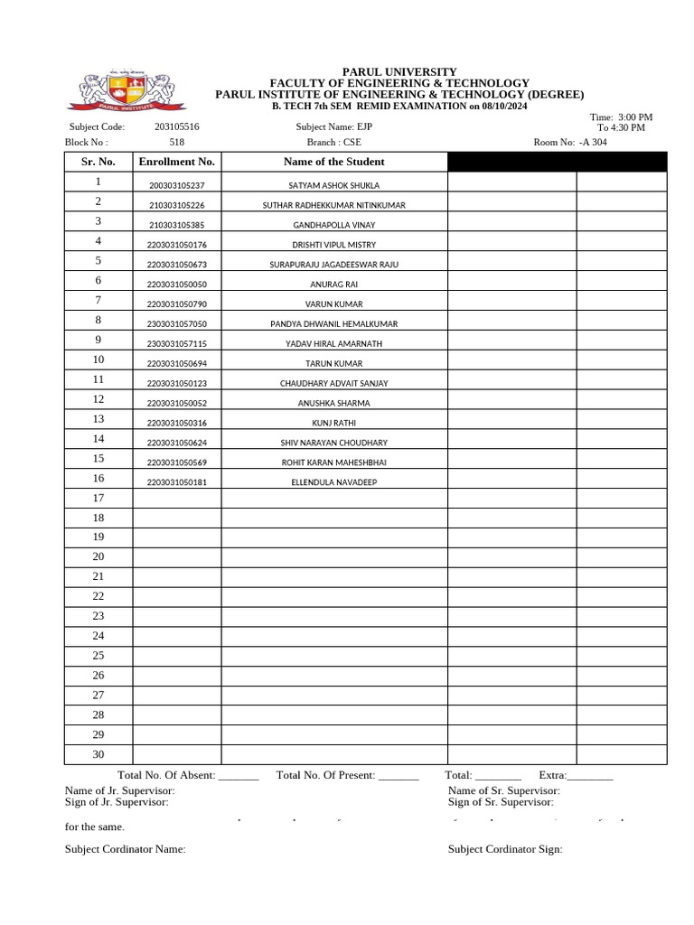 Ejp Attendance - Print | PDF