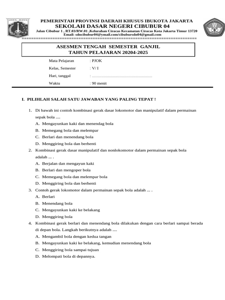 Soal Pts Pjok Kelas 5 SMT 1 2023 | PDF