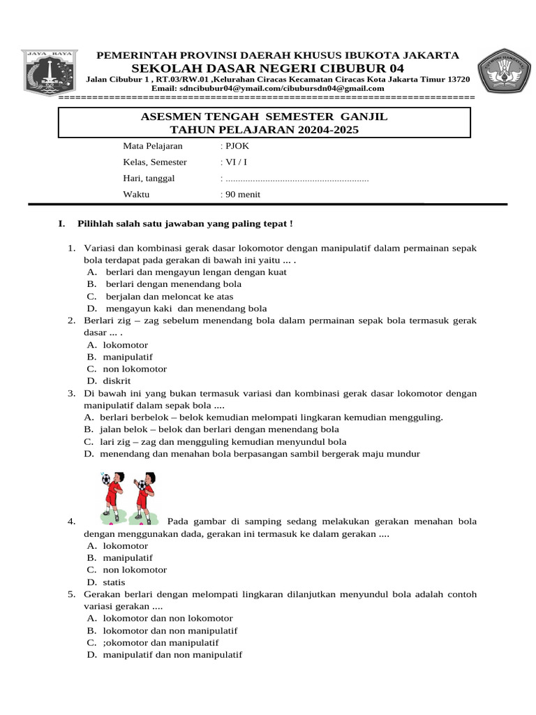 Soal Pts Pjok Kelas 6 SMT 1 2023 | PDF