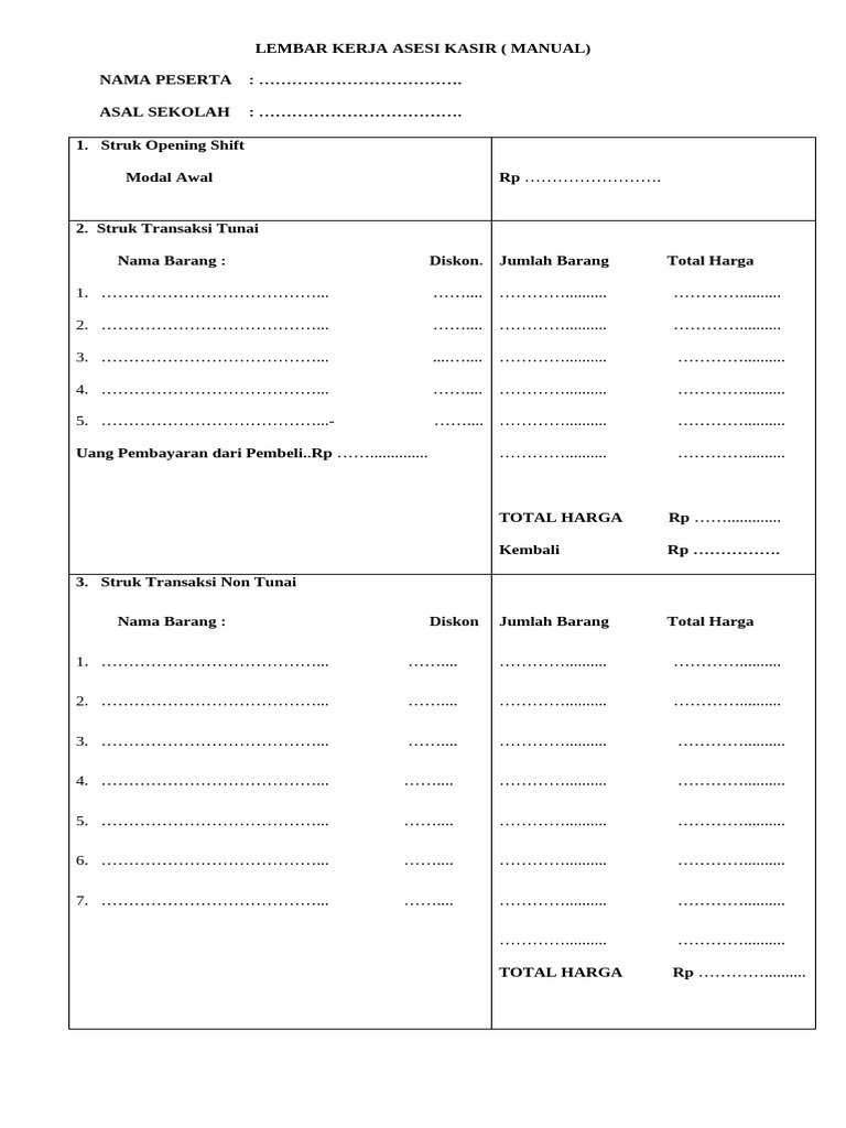Format Kerja Kasir (Manual) | PDF