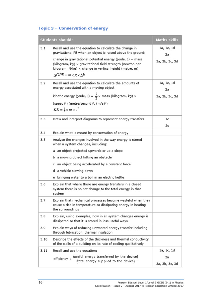 Energy Topics Specification | PDF | Force | Mass