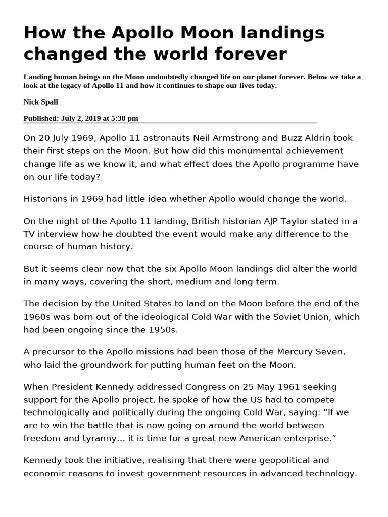 How Apollo Changed The World (BBC, 2019) | PDF | Moon | Young Adult