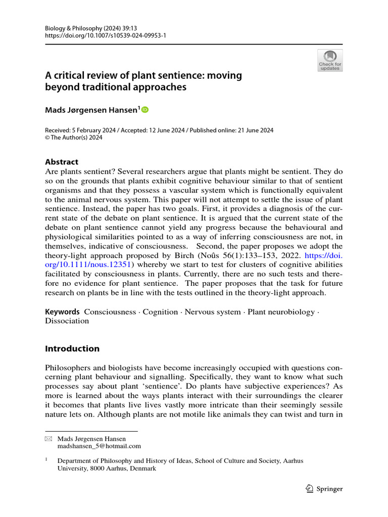 A Critical Review of Plant Sentience | PDF