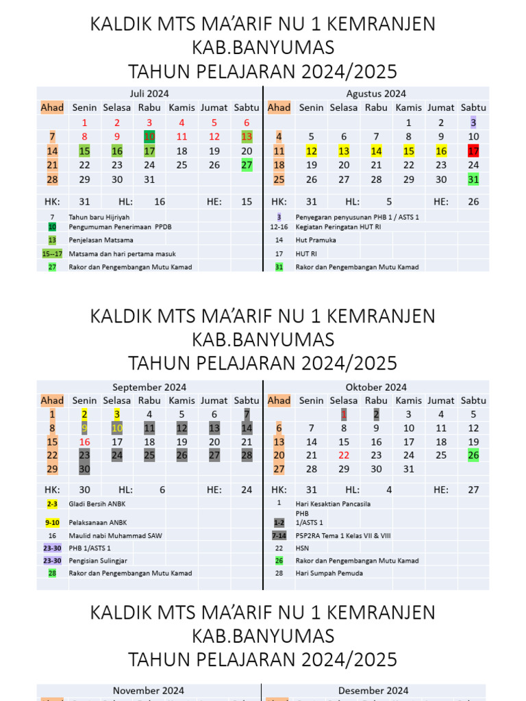Kaldik MTs Ma'arif NU 1 Kemranjen 2024-2025 | PDF