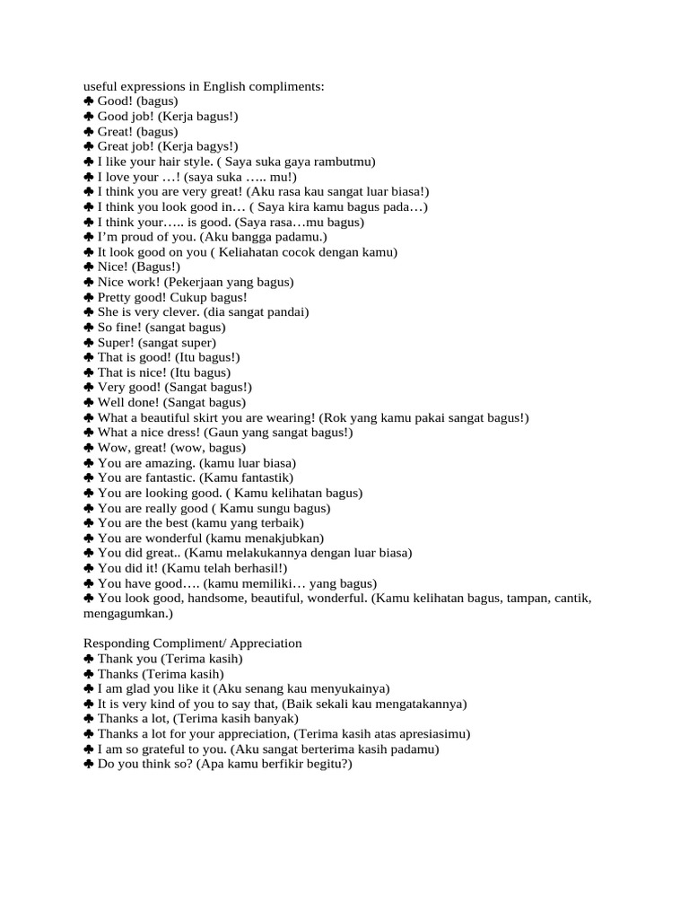 Useful Expressions in English Compliments | PDF
