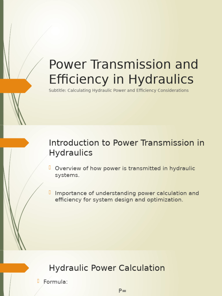 Power Transmission and Efficiency in Hydraulics | PDF