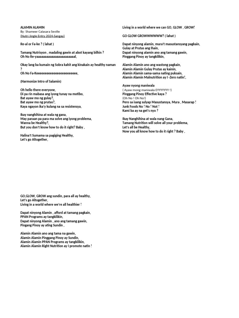 Nutri Jingle Script | PDF