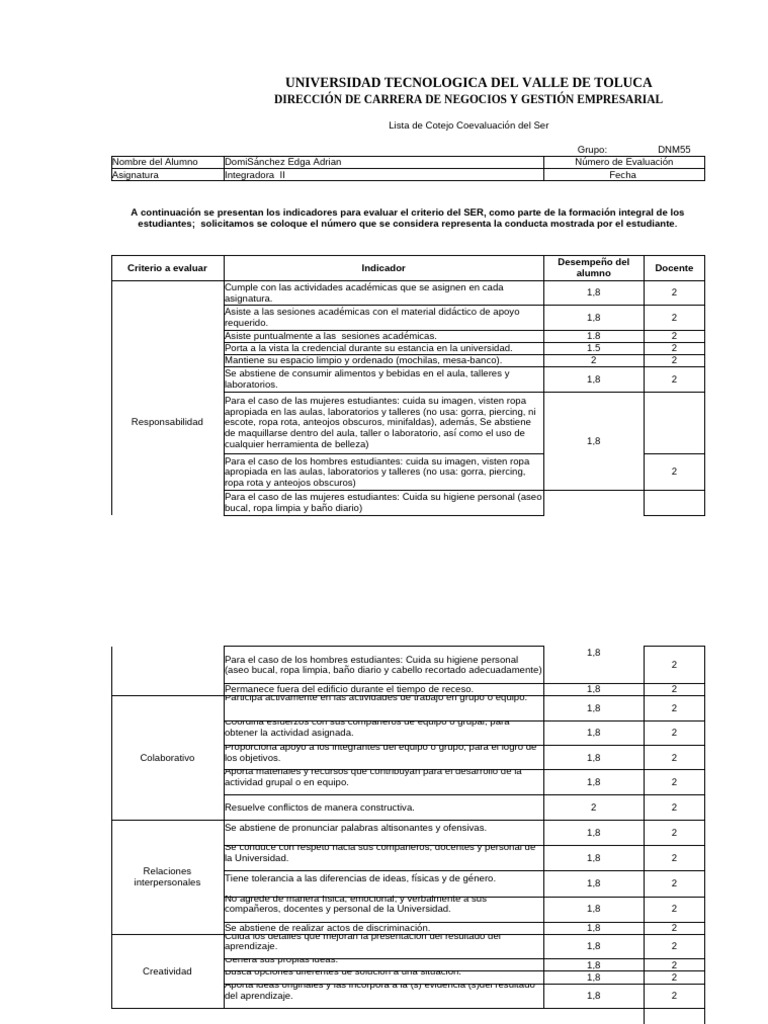 RUBRICA DEL SER Individual Contingencia SEP - DIC 2021 OK | PDF