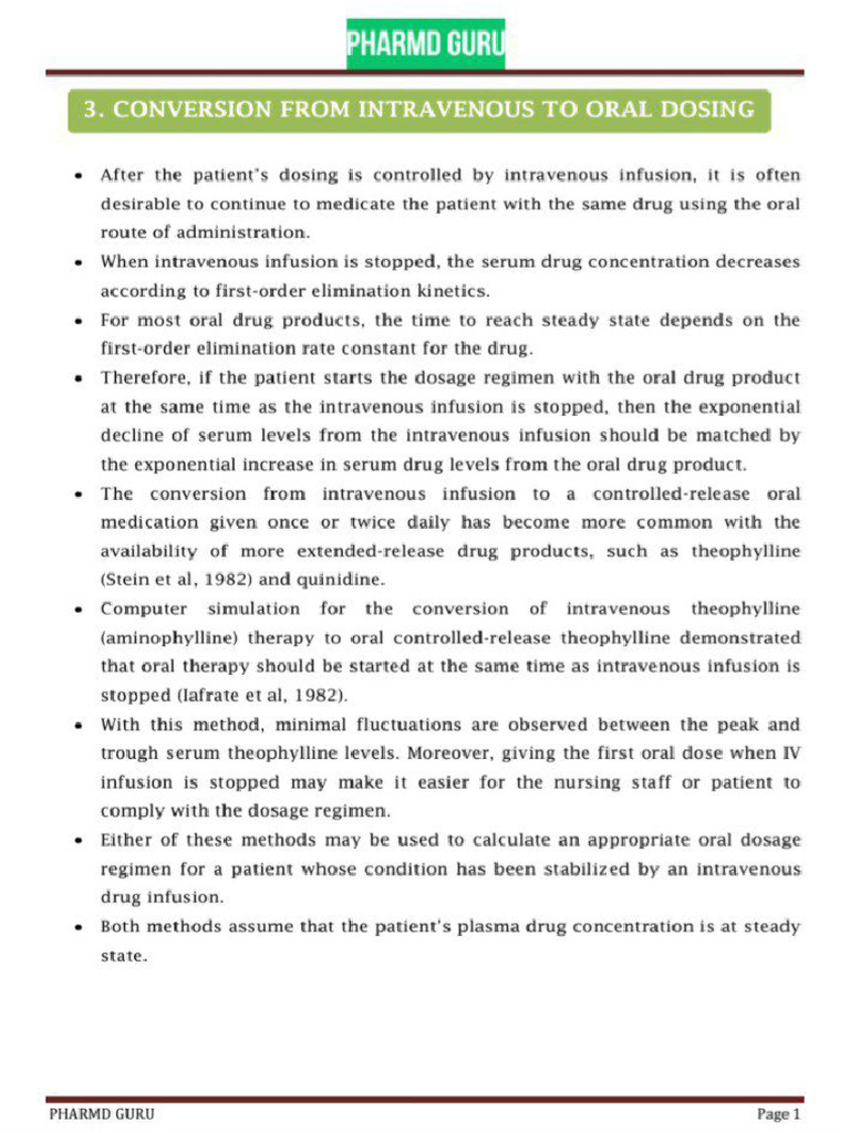 Conversion From Intravenous To Oral Dosing | PDF