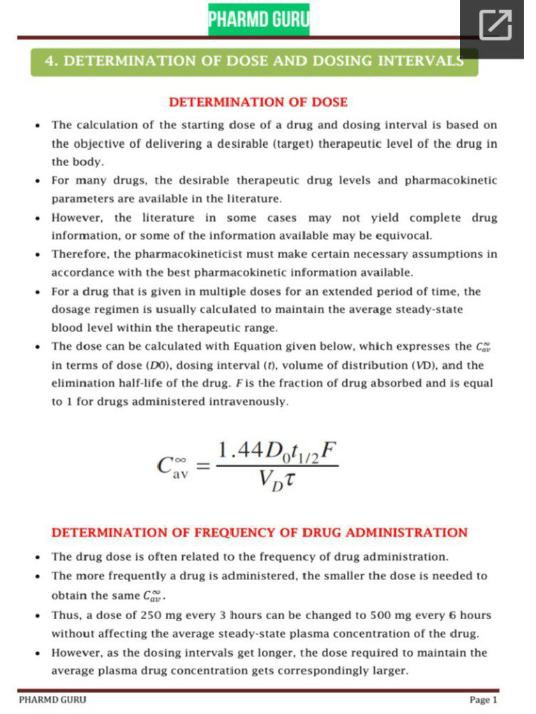 Determination of Dose and Dosing Intervals | PDF