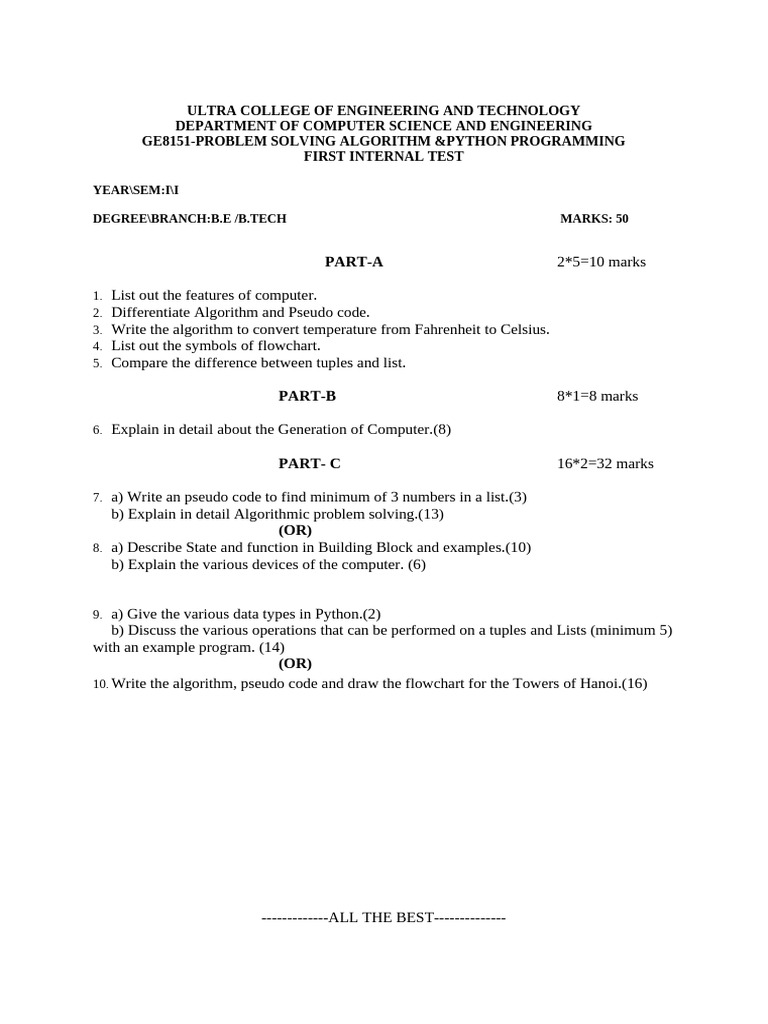 Ge8151 1ST Internal Test | PDF