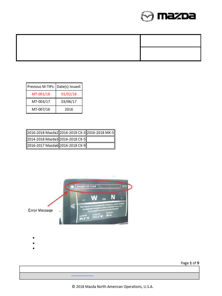 NAVIGATION SD CARD ERROR MESSAGE Invalid SD Card | PDF
