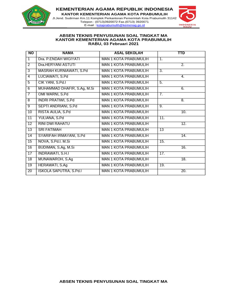 Absensi Peserta Dan Panitia | PDF