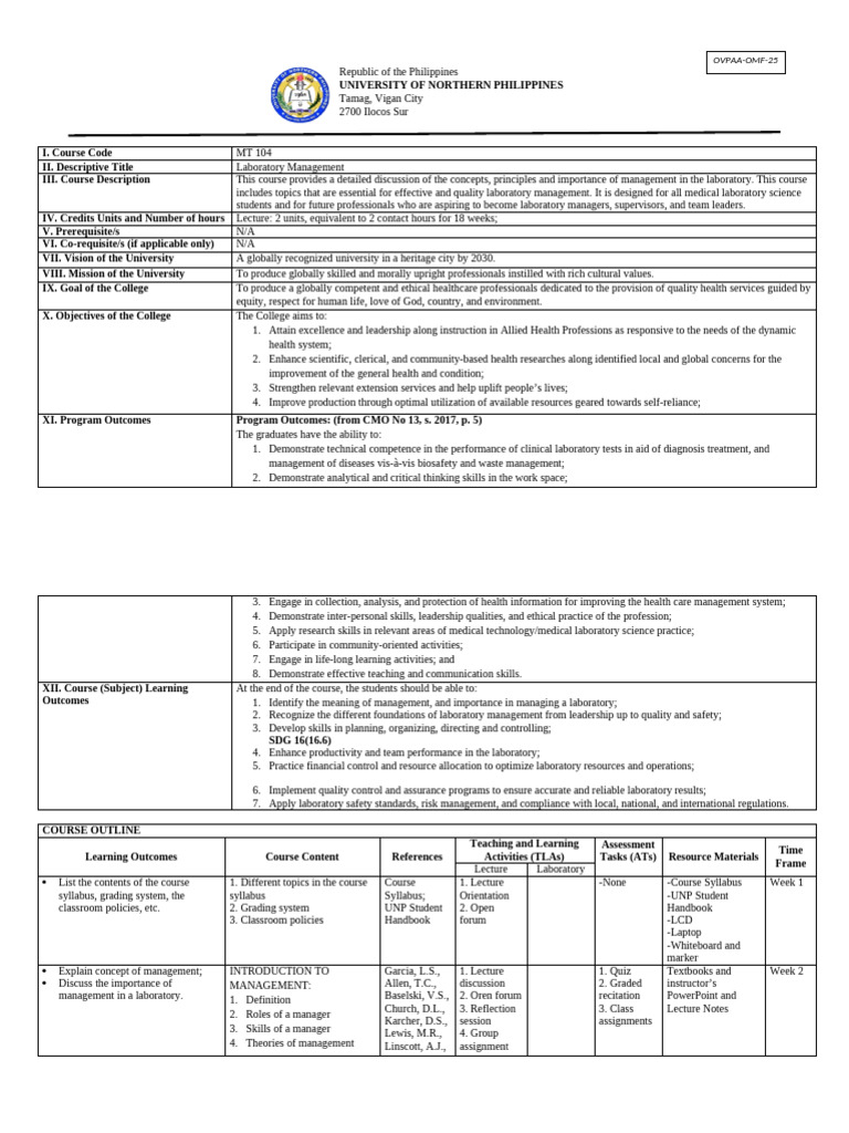 Syllabus - Labman 2 | PDF