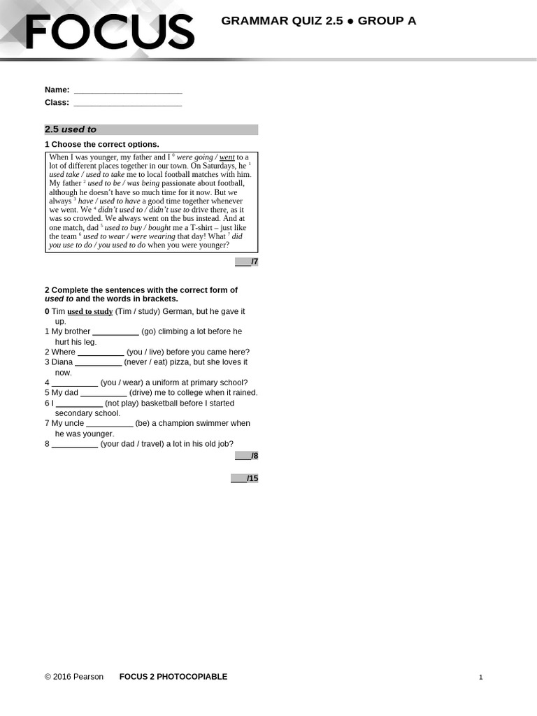 Grammar Quiz 2.5 A | PDF