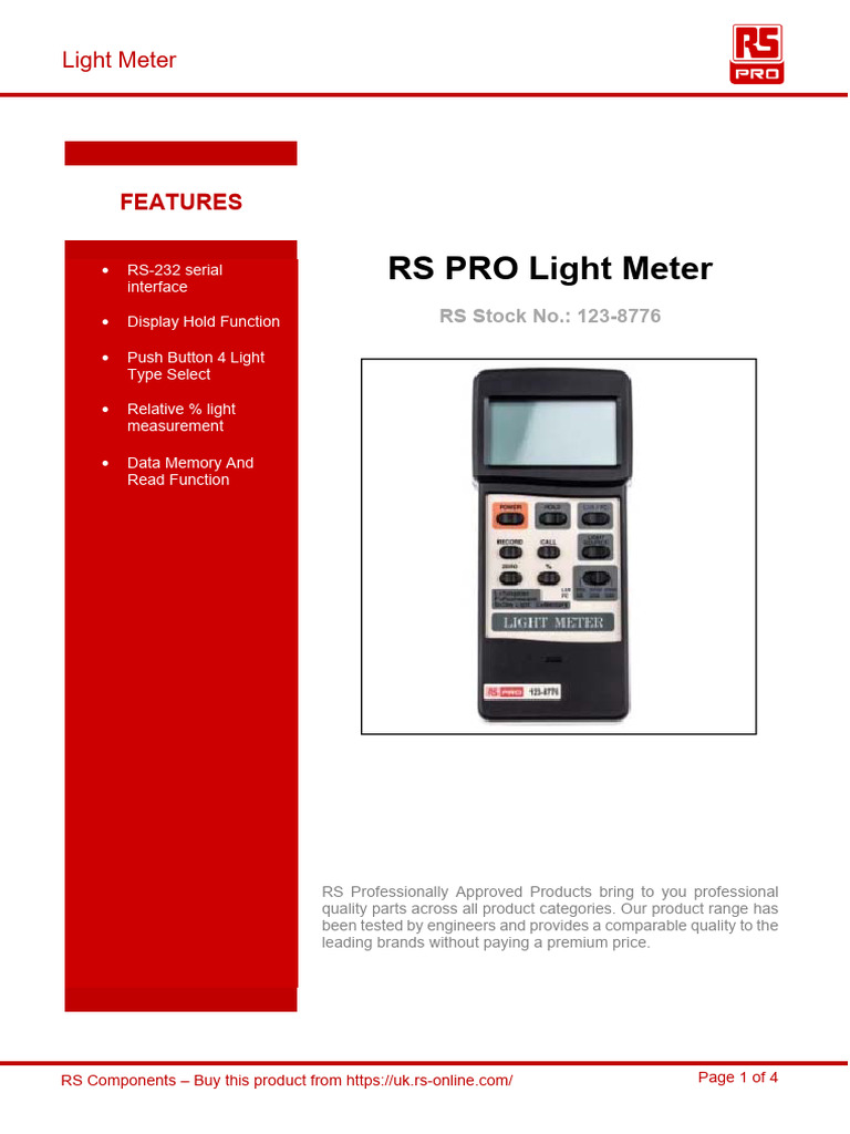 RS PRO Light Meter: Features | PDF
