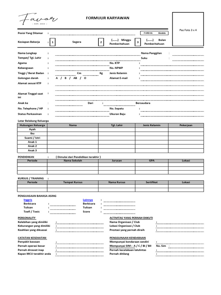 Form Karyawan Baru | PDF