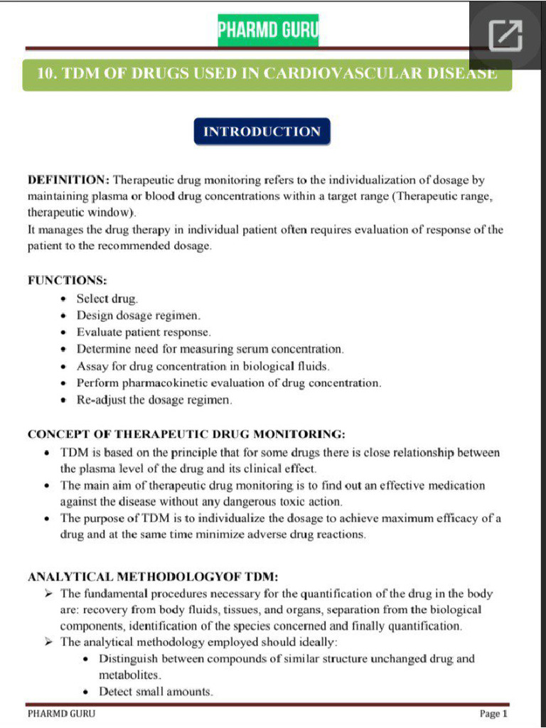 TDM of Cardiovascular Drugs | PDF