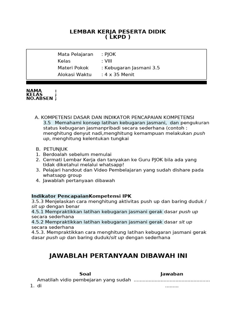 LKPD Kebugaran Jasmani | PDF