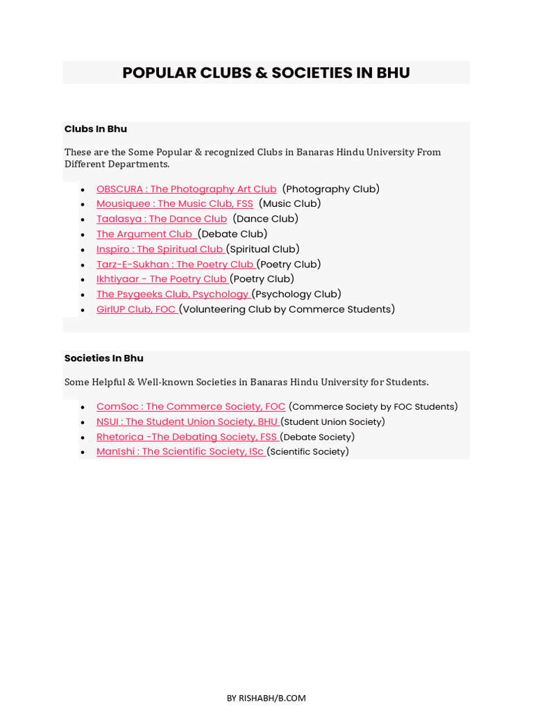 Bhu Clubs & Societies | PDF
