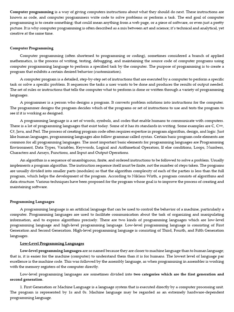 Computer Programming | PDF