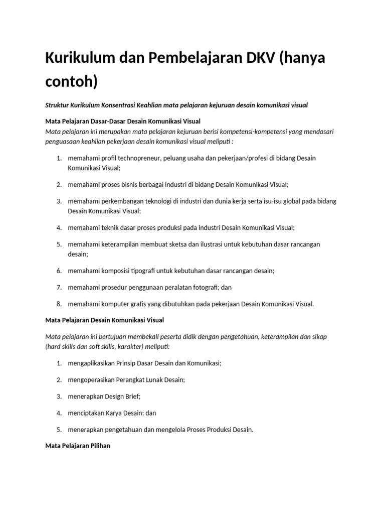Contoh Kurikulum Dan Pembelajaran DKV | PDF | Seni