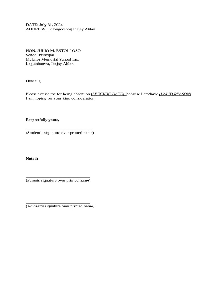 FORMAT-EXCUSE-LETTER-1 | PDF