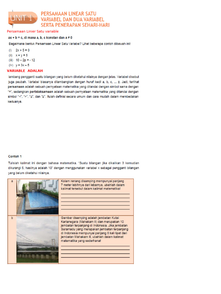 CATATAN Persamaan Linier Satu Variable KELAS 10 | PDF