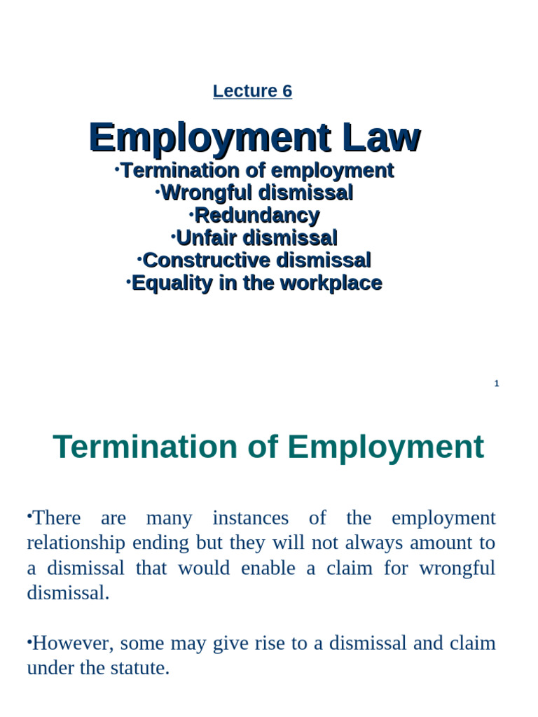 Lecture 6 - Employment Law | PDF