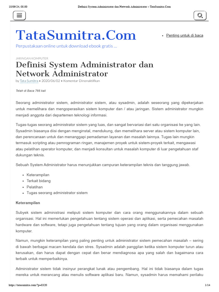 Definisi System Administrator Dan Network Administrator | PDF | Computing