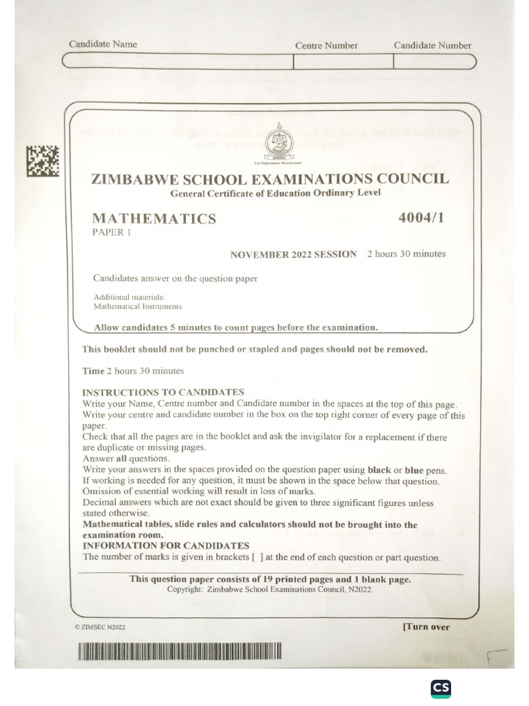 2022 Nov O Level Maths p1 | PDF