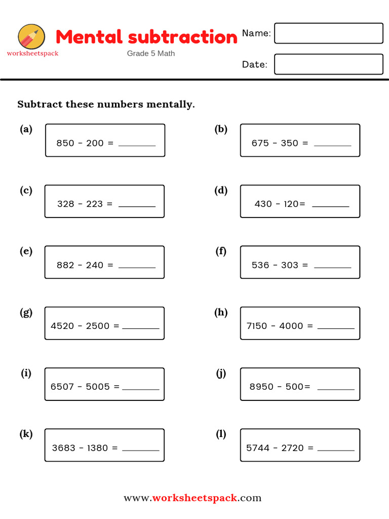 MENTAL-MATH-SUBTRACTION-FOR-GRADE-5- | PDF