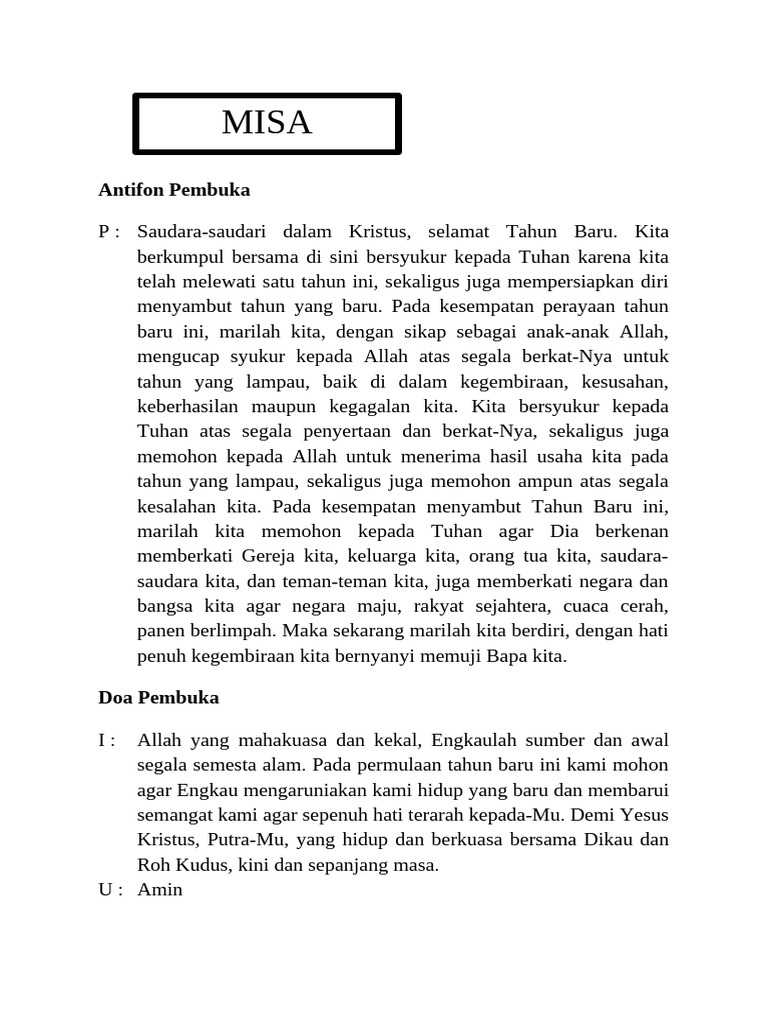 Teks misa syukur imlek 2022 | PDF