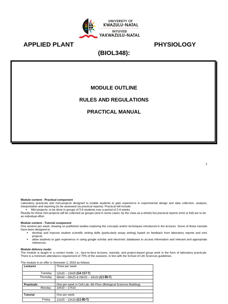 BIOL348 Practical Manual | PDF