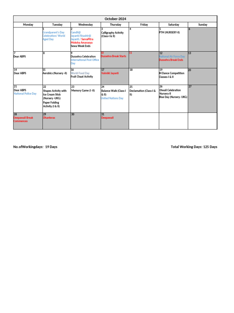 October Calender | PDF
