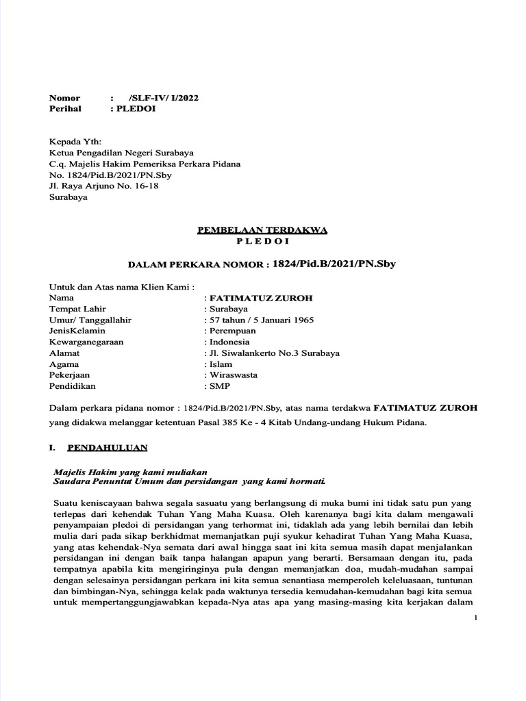 PDF Konsep Pledoi Fatimah Full Compress | PDF