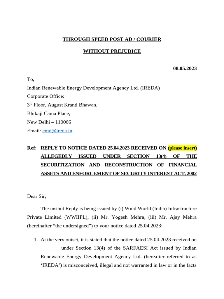 Reply-Section 13 (4) WWIIPL | PDF