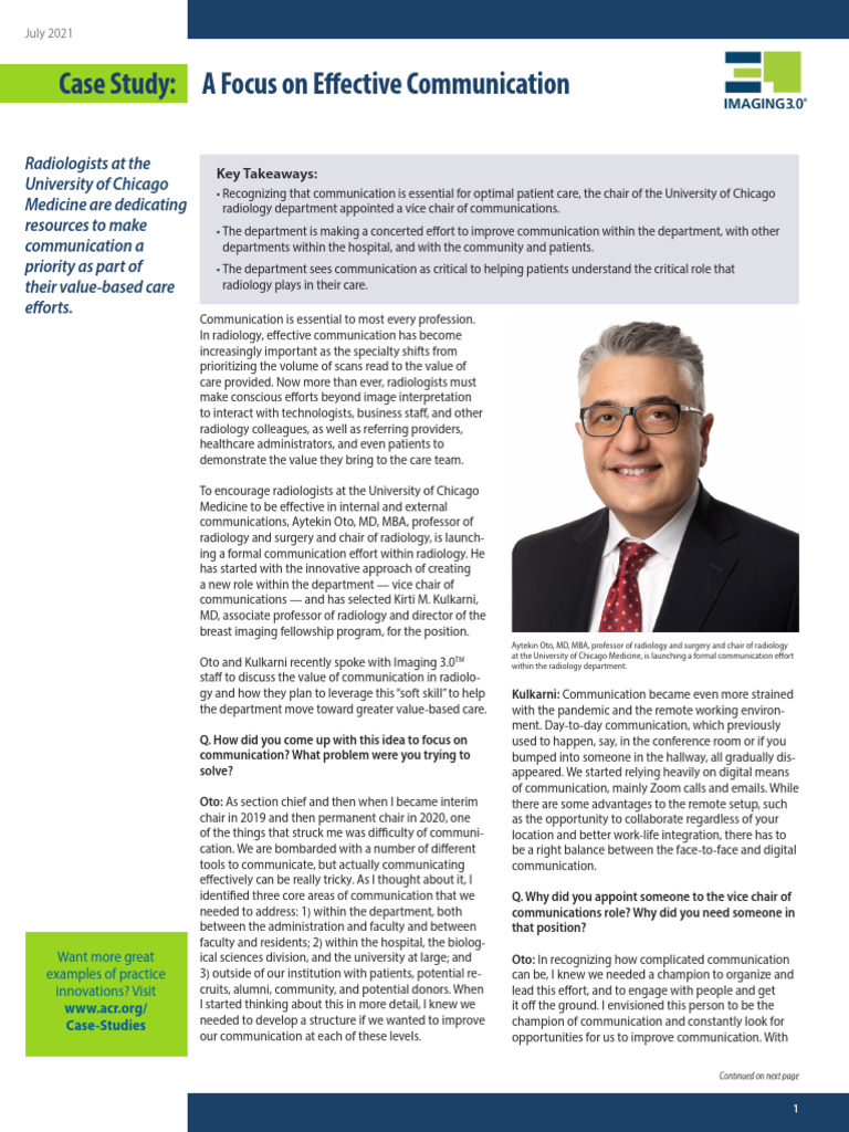 Case Study: A Focus On Effective Communication | PDF