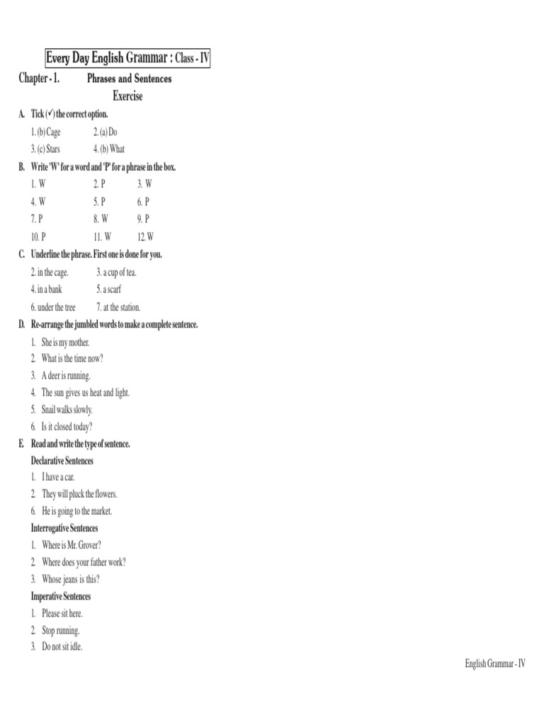 Grammar Class 4 Key | PDF