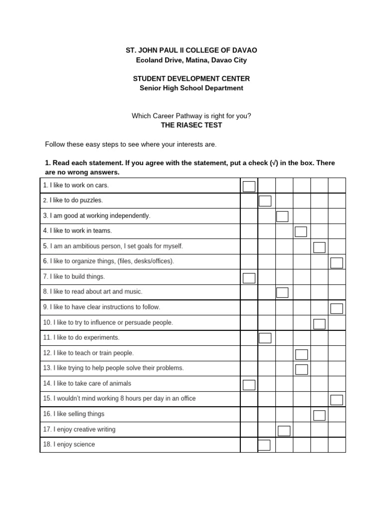 Riasec Test | PDF