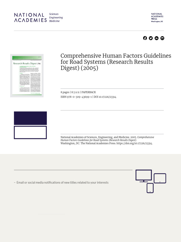 NCHRP 296 Comprahensive Human Factors Guidlines For Roads Systems | PDF