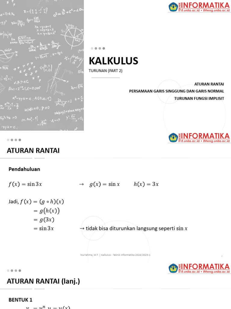 Pertemuan 5 Kalkulus - Turunan (Part 2) | PDF