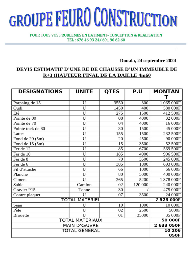 Devis Estimatif D | PDF