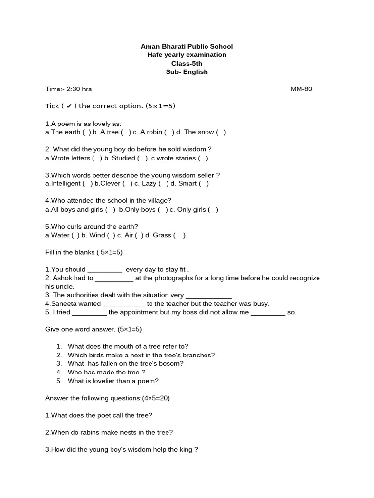 Class 5th Sub English | PDF