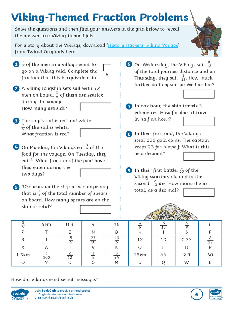 Year 4 Viking Themed Maths Fraction Problems (1) - Ver - 1 | PDF